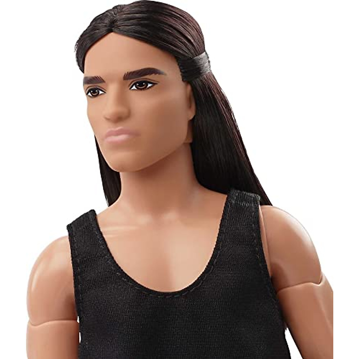 Barbie Signature Barbie Looks Ken Doll (Long Brunette Hair) Fully Posable Fashion Doll Wearing Black Tank Top & Metallic Pants, Gift for Collectors