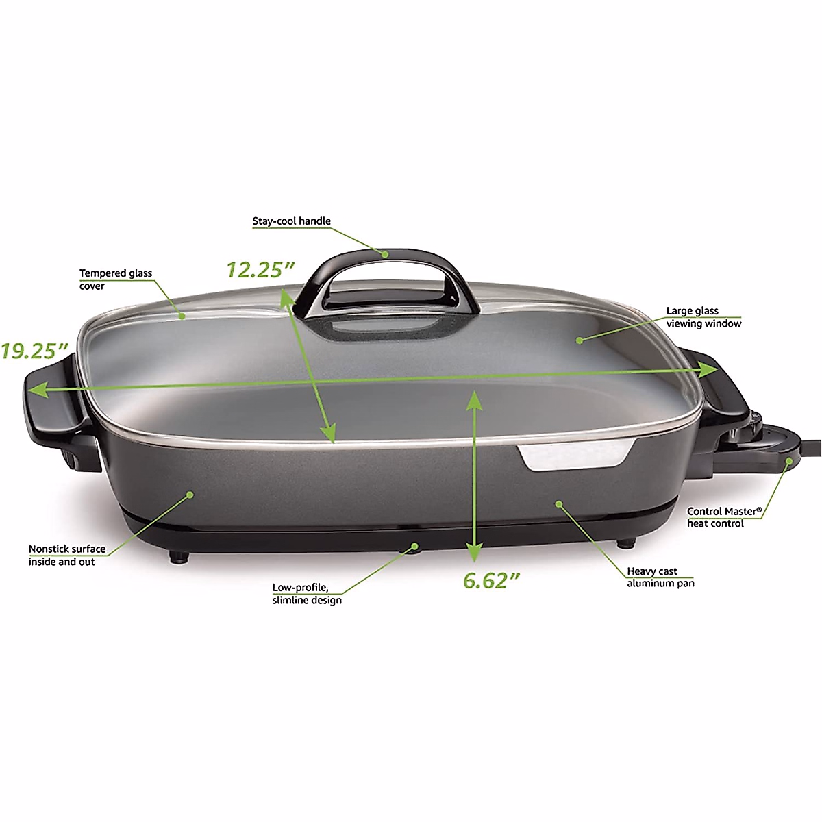 16 Inch Nonstick Electric Skillet - with Glass Cover Electric