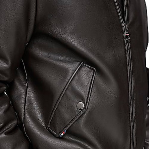Tommy Hilfiger Men's Smooth Lamb Touch Faux Leather Unfilled Bomber, Dark Brown Laydown Collar, Large