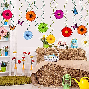 48 Pieces Spring Sun Flowers Butterfly Hanging Swirl Decorations Spirals Sunflower Party Streamers Wall Ceiling Hanging Supplies Favors Spring Summer Birthday Party Decorations