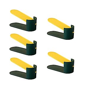 Upmoten 5Pcs Double Layer Adjustable Shoe Rack, Adjustable Space Saver Closet Shelf Organization Storage Shoes Slot Stacker for Different Size Slippers High Low Heel and Sneaker