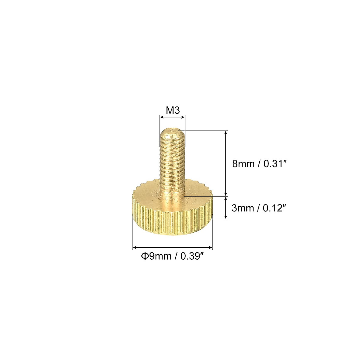 uxcell Knurled Thumb Screws, M3x8mm Flat Brass Bolts Grip Knobs Fasteners for PC, Electronic, Mechanical 5Pcs