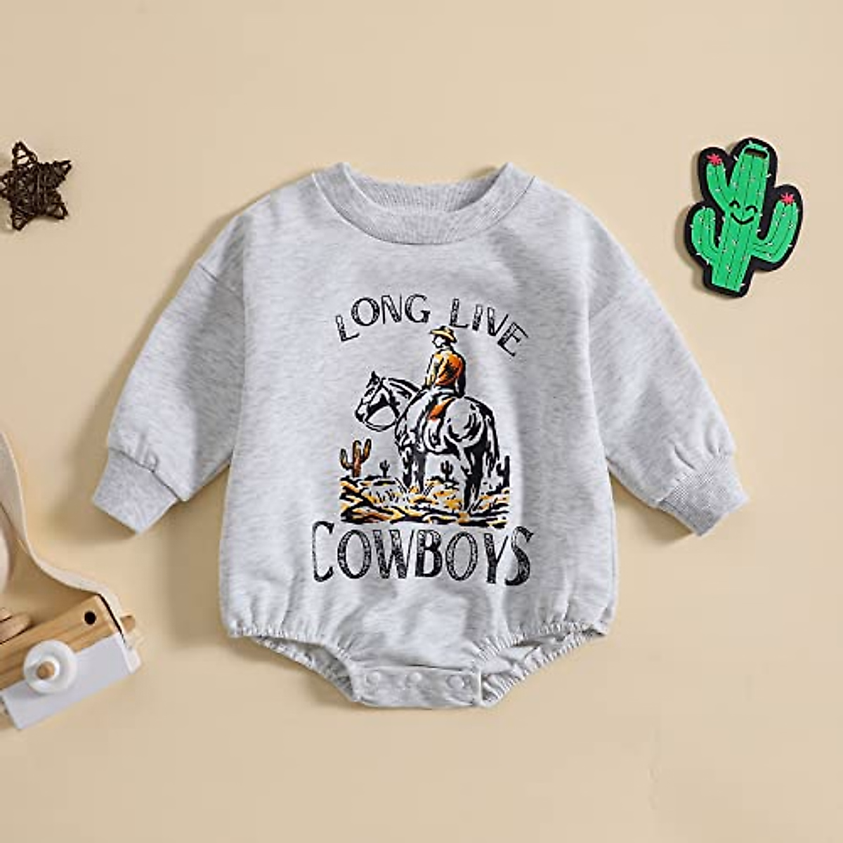 Western Baby Boy Girl Clothes Sweatshirt Romper Cow Oversized Bodysuit Onesie Fall Winter Baby Clothes (Long Live CowBoys, 12-18M)