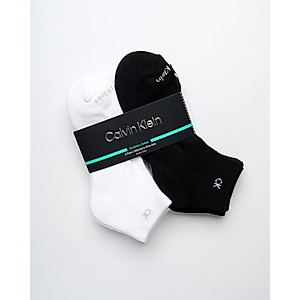 Calvin Klein Women's Quarter Socks - 6 Pack Cushioned Athletic Ankle Socks for Women - Women's Sports Socks (Size: 4-10), Size 4-10, Black/White
