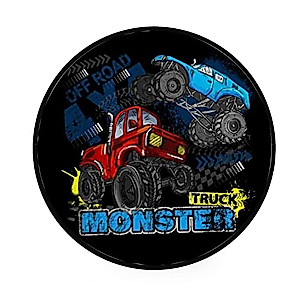 Kuizee Round Area Rug Mat Blue Monster Truck Boy Living Room Bedroom Bathroom Kitchen Home Decor Coral Velvet Non-Slip Round Carpet 36 Inch