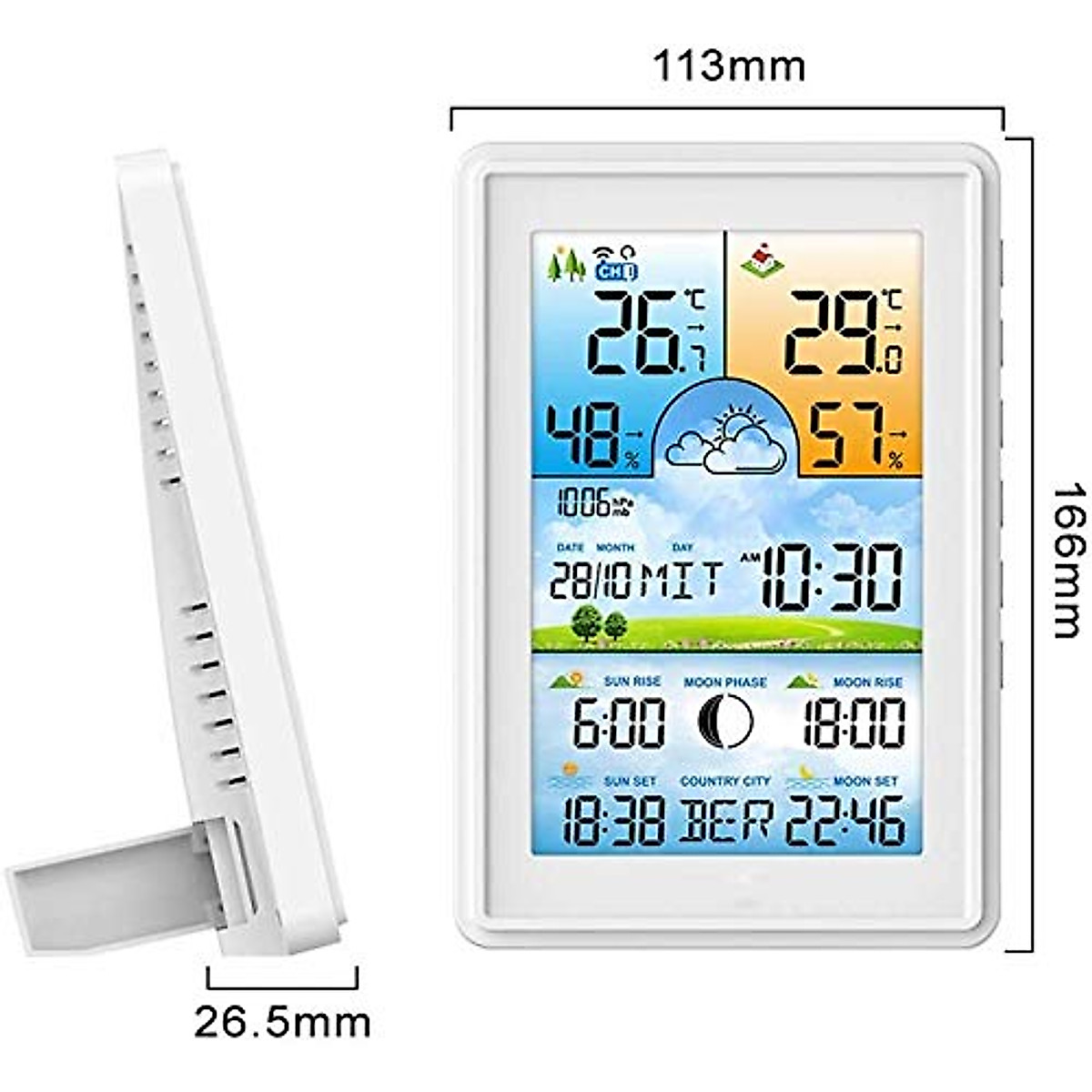 Odekai Weather Station Indoor Outdoor Thermometer,Digital Vertical Weather Forecaster with Indoor/Outdoor Temperature, Humidity, and Date and Time,Weather Station with Display and Atomic Clock