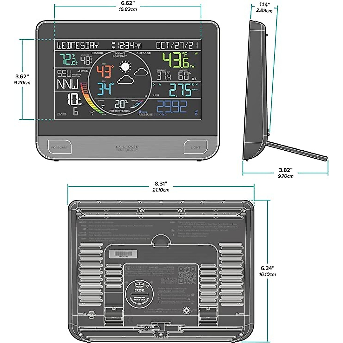 La Crosse Technology Complete Personal Remote Monitoring Wi-Fi Weather Station, Indoor/Outdoor, Temperature and Humidity, Rain Fall Data, Barometer, Black, V61