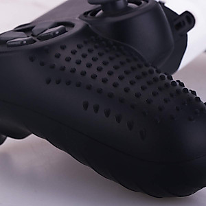 YoRHa Studded Dots Silicone Rubber Gel Customizing Cover for Sony PS4/slim/Pro Dualshock 4 Controller x 1(Black&White) with Pro Thumb Grips x 8