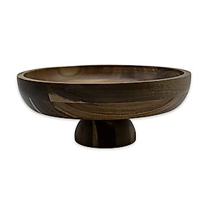 Chloe and Cotton | Large 12-Inch Brown Acacia Wood Bowl | Kitchen Counter Fruit Bowl | Decorative Pedestal Bowl for Entryway Table Decor