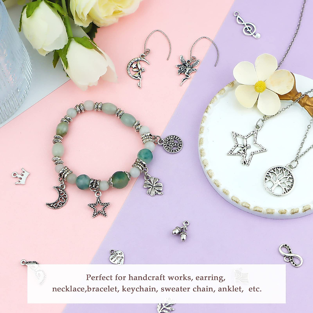 JIALEEY 200 PCS Wholesale Bulk Lots Jewelry Making Charms Mixed Smooth Tibetan Silver Metal Charms Pendants DIY for Necklace Bracelet Jewelry Making and Crafting