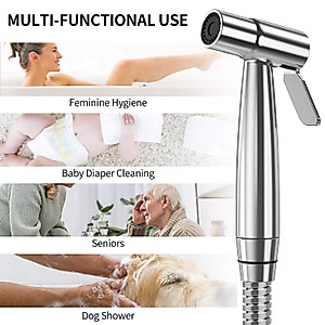 Yawenner Handheld Bidet Toilet Sprayer, Stainless Steel Bathroom Bidet Sprayer Set with Hose, Baby Cloth Diaper Sprayer, for Feminine Wash, Shower Sprayer for Pet, Wall or Toilet Mount