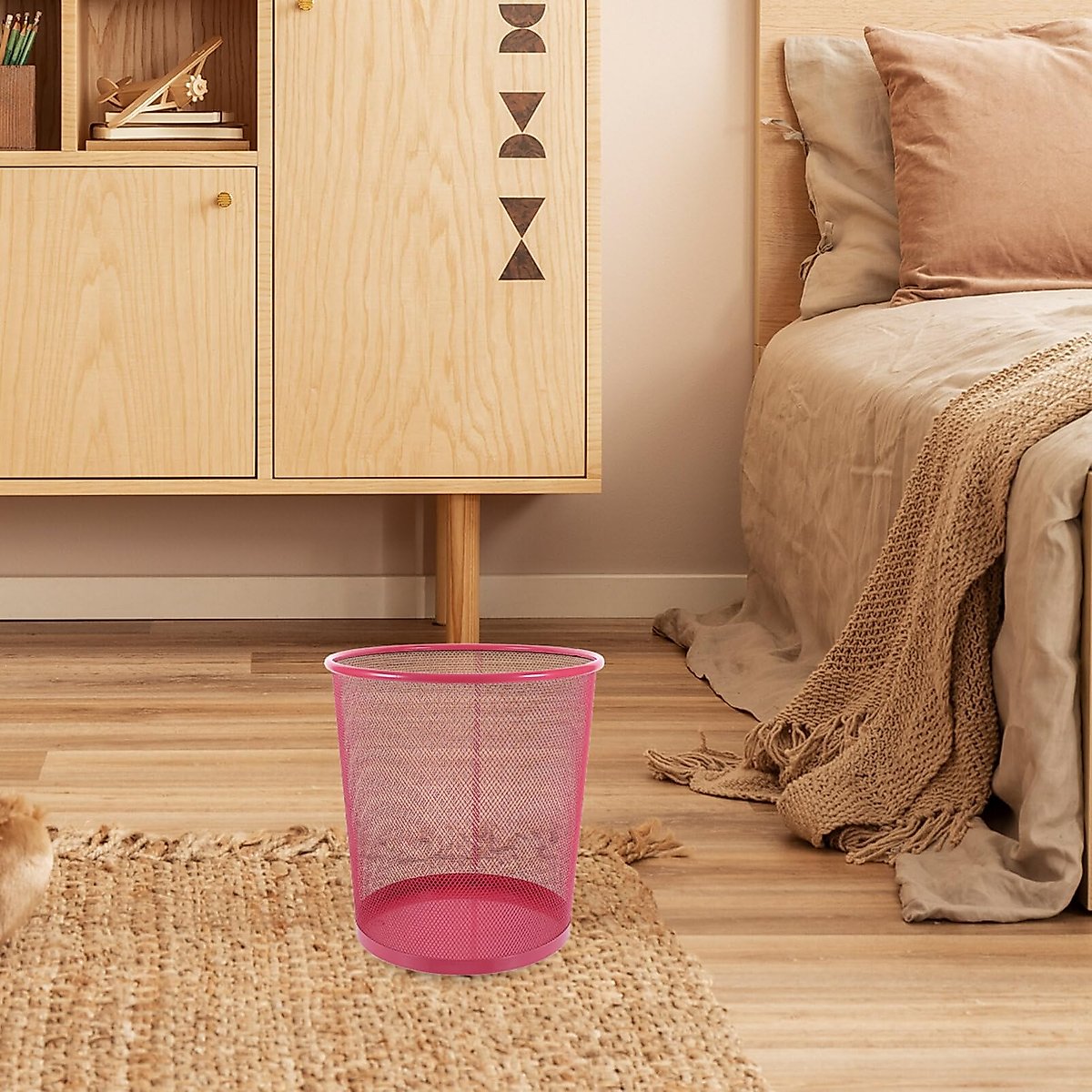 MAGICLULU Mesh Waste Basket Round Trash Can Open Top Wastebasket Recycling Bins Garbage Waste Basket for Home Office Workspace Red