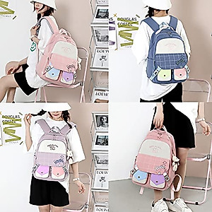 Girls Plaid Aesthetics Backpack Teens Lightweight Casual Bookbag Kawaii Travel Bag with Cute Accessories Schoolbag