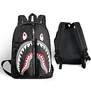 YAWOUM Anime Backpack School Backpacks Shark Waterproof Travel Daypack For Teens Boys Girls Outdoors Casual Backpack,15.7inch, Black