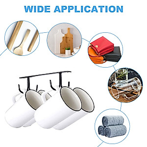 ABuff 6 Pack Cabinet Hook Mug Holder - Hanging Coffee Cup Rack for Kitchen, 24 Hooks Under Cabinets Metal Hangers Organizer Shelf Storage Utensil (Black)