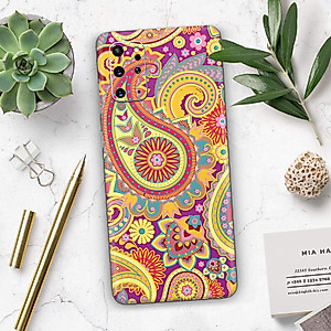 DesignSkinz Neon Orange Paisley Pattern Protective Vinyl Decal Wrap Skin Cover Compatible with The Samsung Galaxy S20 (Screen Trim & Back Glass Skin)