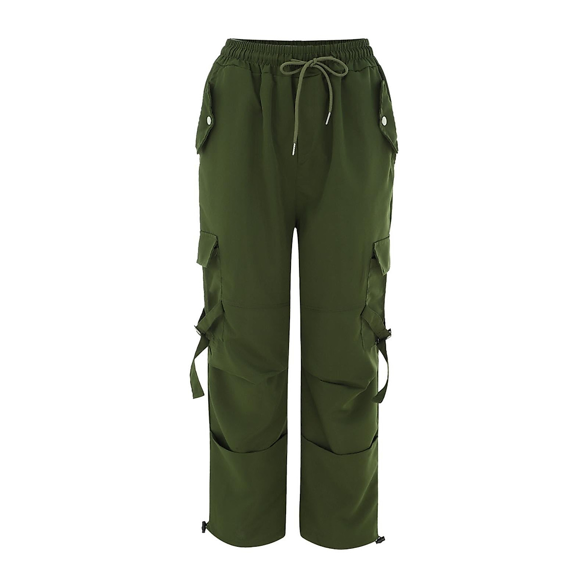 Ollysqiar Khaki Pants for Women Parachute Pants with 4 Shapewear Leggings for Women Yoga Pants for Women with fold Over Waistband Jean Capris for Women Casual Summer Black Footless Tights