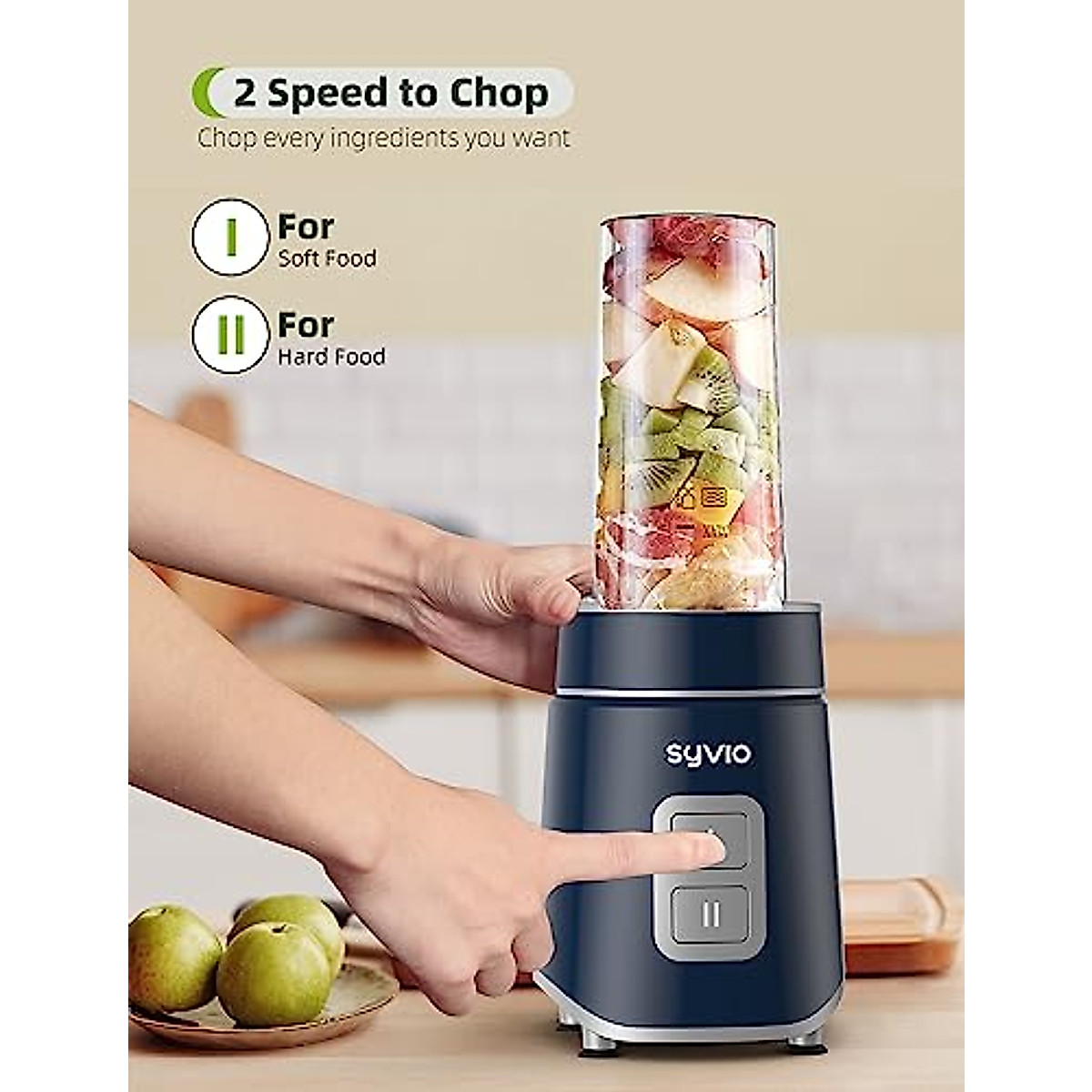 Syvio Blender for Shakes and Smoothies, 600W Smoothie Blender,Personal Blender with 2 Speed Control, Smoothie Maker with 2 BPA-Free 20Oz Sport Cup-Blue