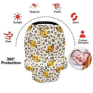 Car Seat Covers for Baby Lion Leopard Nursing Cover Breastfeeding Cover Scarf, Soft Stretchy Carseat Canopy Cover Multi-Use Breathable Stroller Cover for Baby Boy Girl Gifts