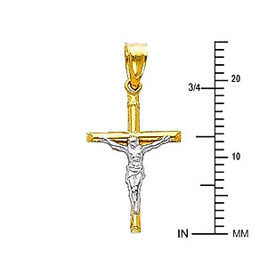14k REAL Two Tone Gold Religious Jesus Crucifix Cross Charm Pendant