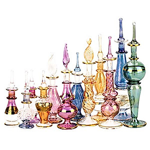 NileCart Egyptian Perfume Bottles Wholesale Mix Collection Set of 12 hand Blown Decorative Pyrex Glass 2-5 in with handmade golden Egyptian decoration for Perfumes & Essential Oils