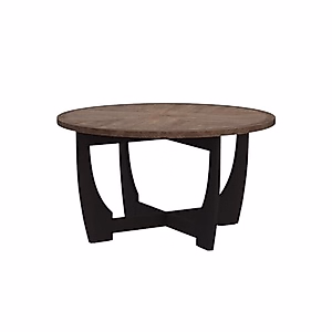 COZAYH Rustic Farmhouse Coffee Table with Crisscross Base, French Country Accent Table for Family, Dinning or Living Room, Modern, Round