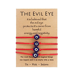 Evil Eye Lucky Bracelets Set Colorful Evil Eye Beaded Adjustable Braided Red String Turkish Amulet Good Lcuk Jewelry for Women Men-Set
