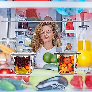 Ujuuu 6 Pack Plastic Clear Food Pan with Lid 1/6 Size 7 Inch Deep Stackable Acrylic Square Container Polycarbonate Food Storage for Hotel Restaurant Kitchen Food Prep Storage (2.2L)