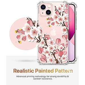 RoseParrot Designed for iPhone 13 Case with Screen Protector + Ring Holder + Waterproof Pouch, Clear with Floral Pattern Design, Soft&Flexible Bumper Shockproof Protective Cover （Fireflies）