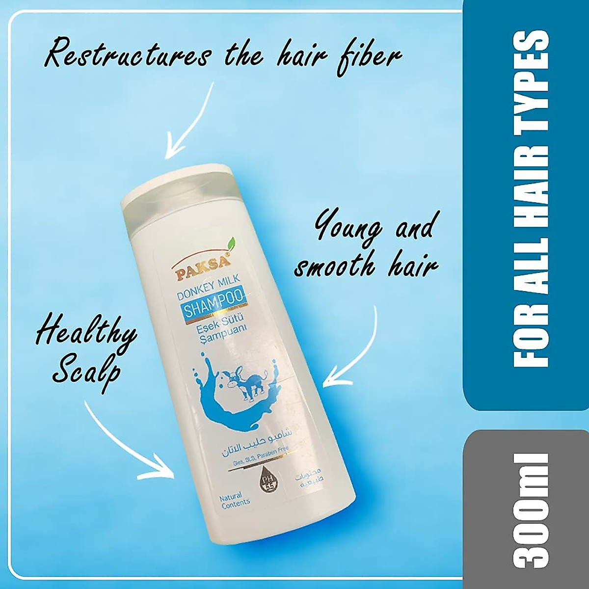 Paksa Donkey Milk Nourishing Shampoo | For Full and Healthy Hair | Makes Hair Voluminous and Fuller | Enriched with the Goodness of Jojoba Oil | Sulfate Free Natural Shampoo | Quantity 300ml