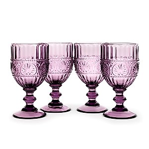 American Atelier Vintage Purple Wine Glasses | Set of 4 | Wine Goblets | Colored Vintage Style Glassware | Dishwasher Safe | Purple | 12-Ounce Capacity