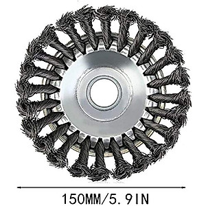 BGTOOL 6 inch Rotary Weed Brush Joint Twist Knot Steel Wire Wheel Brush Disc Trimmer Head 25.4mm x 150mm Universal fit Straight Shaft Trimmer for Sthil Honda etc (Steel, 6 inch)