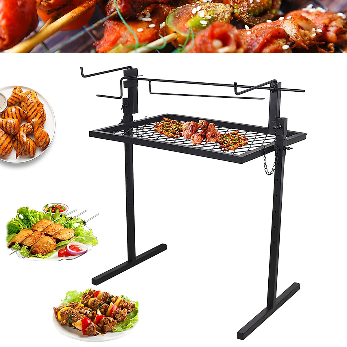 Campfire Grill, Adjustable Camp Grill Over Fire Pit Grill,Multipurpose Cooking Equipment for Camping Outdoor BBQ