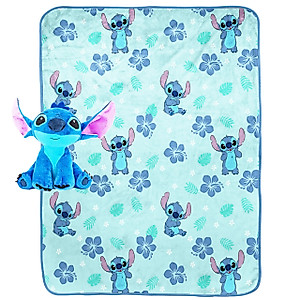 Disney Lilo & Stitch Tropical & Cool Mini Pillow Buddy and 46 Inch x 60 Inch Throw Set - Kids Super Soft 2 Piece Blanket Set (Official Product)