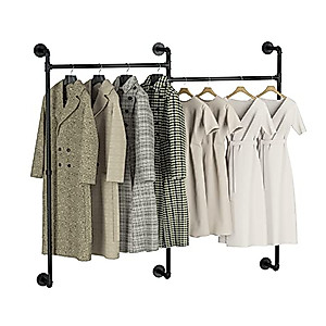 MOUTIK Industrial Pipe Retail Clothes Rack: Wall Mounted Heavy Duty Closet Storage Metal Rod - Iron Garment Hanging Bar Commercial Racks for Clothing Hanger Bedroom Wall Storage