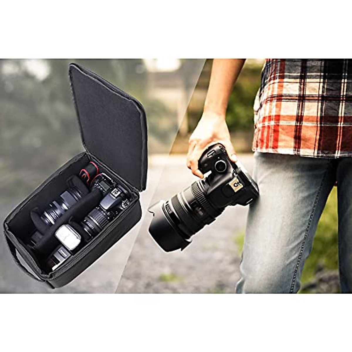 AYVANBER Roomy Camera Protective Bag Insert Waterproof Lens Pouch Shockproof DSLR SLR Carrying Case with Thicken Partition Padded Liner for Sony Canon Nikon Camera Flash Light & Accessories