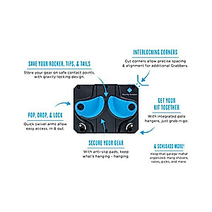 Gravity Grabber - Ultimate Ski + Snowboard Wall Storage Rack | Save Your Rocker, Tips, and Tails | Damage-Free Ski/Snowboard Storage Rack | Fits any Ski or Snowboard | Ski/Board Wall Storage (Cyan, 1)