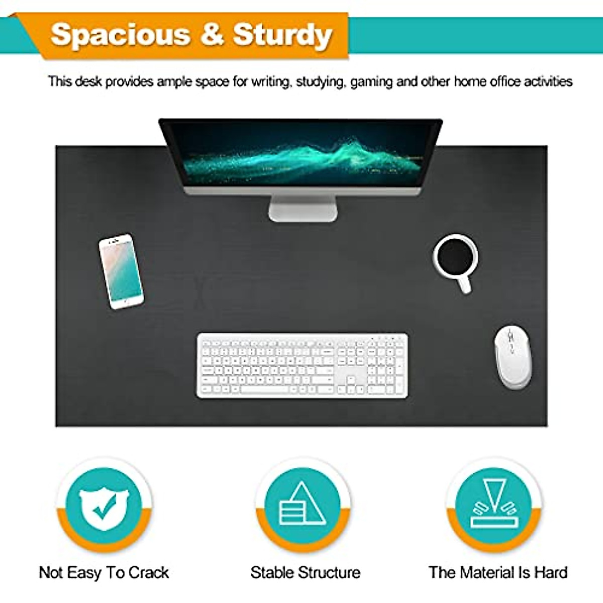 35/39/47 Inch Computer Desk Home Office Desk Writing Study Table Modern Simple Style PC Desk with Metal Frame Gaming Desk Workstation for Small Space (Black, 39 inch)