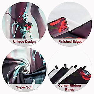 3 x 5 ft Fabric Rose Skeleton Party Backdrop for Halloween Party Decoration Hanging Party Background for Theme Birthday Wedding Engagement Anniversary Party Supplies (7x5 Rose Skeleton Backdrop)