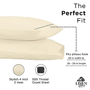 Linen Home 500 Thread Count Queen Pillowcase Set | 100% Long-Staple Cotton Pillow Cases | Luxury Satin Queen Pillowcases | Soft & Smooth Set of 2 Pillowcases | 4 Inch Z Hem | Ivory