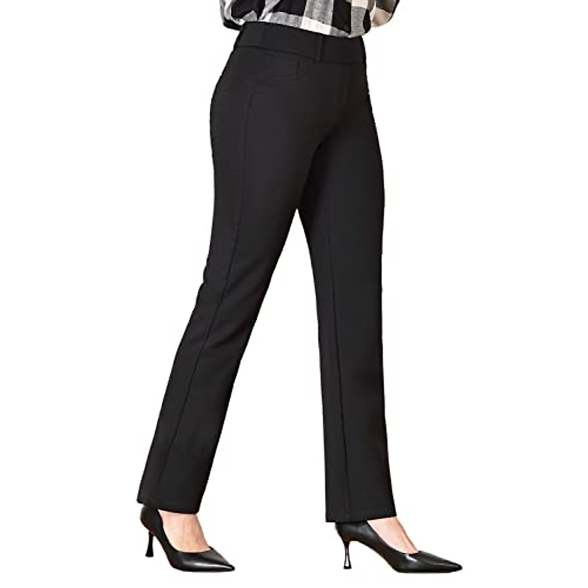 Bamans Women's Bootcut Pull-On Dress Pants Office Business Casual Yoga Work Pants with Key Pocket Straight Leg (Black, Medium)