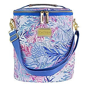 Lilly Pulitzer Insulated Soft Beach Cooler with Adjustable/Removable Strap and Double Zipper Close, Kaleidoscope Coral