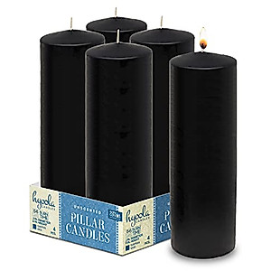 Hyoola Black Pillar Candles 2x8 Inch - 4 Pack Unscented Pillar Candles - European Made