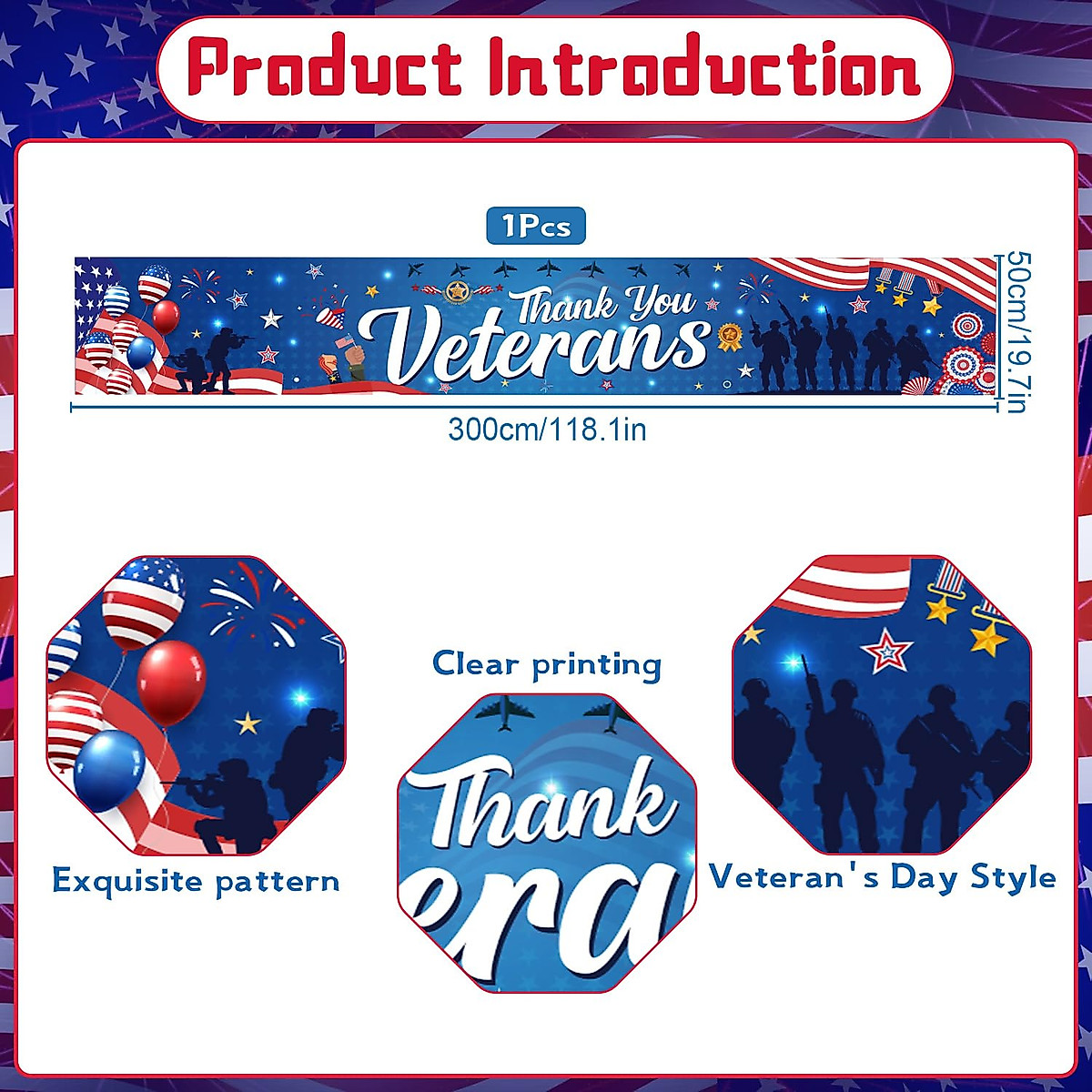 Gameza Veterans Day Decorations Outdoor - Large Thank You Veterans Banner Veterans Day USA Patriotic Party Banner Decoration Supplies Thank You Veterans Decorations Home Lawn Garden 118 X 20 Inches