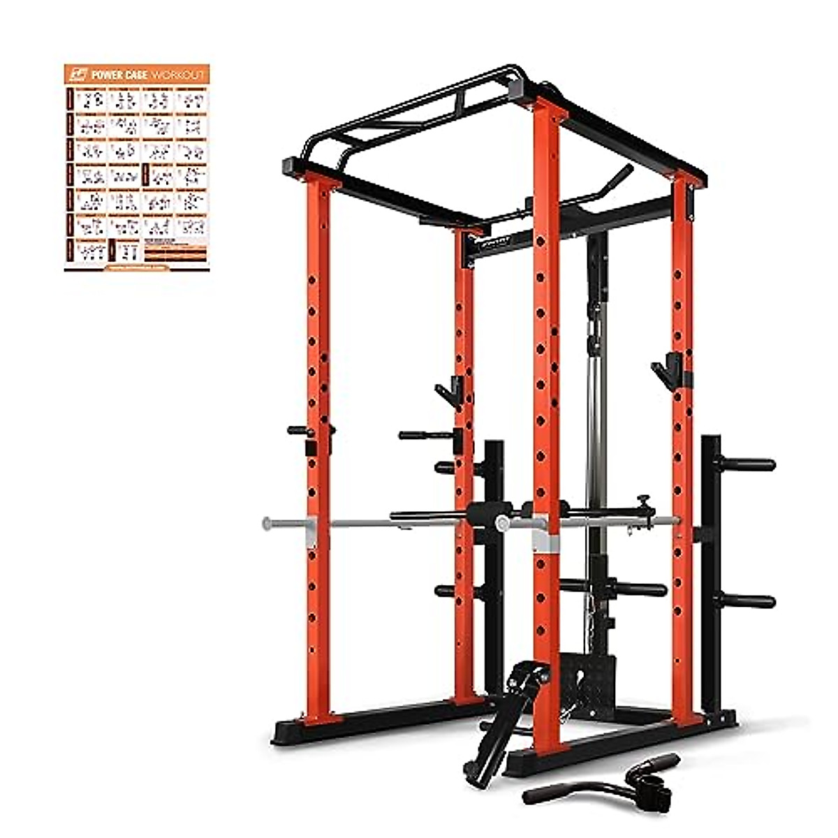 RitFit Power Cage with LAT Pull Down and 360° Landmine, 1000LB Capacity Power Rack Full Home Gym for Weightlifting, Come with J-Cups,Dip Bars and Other Attachments (2023 Version PPC02)-Orange