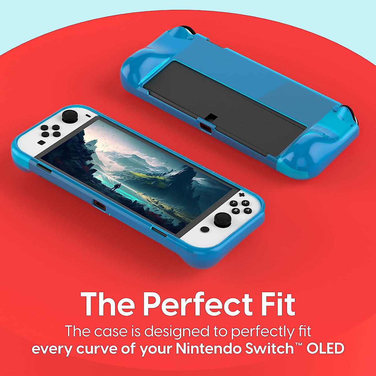 TALK WORKS Nintendo Switch OLED Case - Protective Fit Durable TPU Case Designed for Nintendo Switch OLED - Non-Slip Secure Holding Grips, Easy Opening for Kickstand - For Comfortable Gaming - Blue