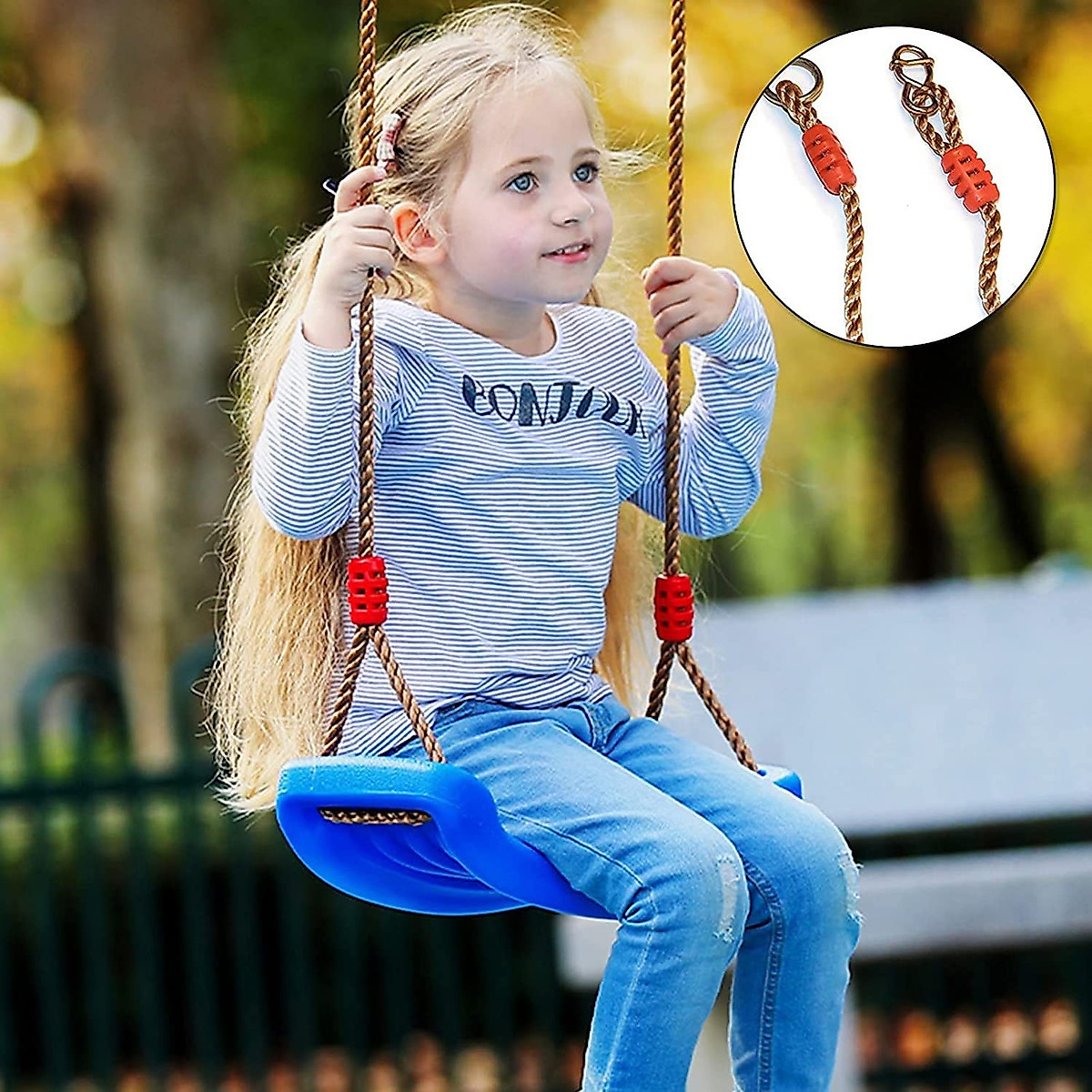TENDU Blue-Hard Plastic Swing Seat for Little Tikes Children with Anti-Rust Chains Thermoplastic Coated Comfortable Swingset for Rope/Tree Swing Suitable for Outdoor & Indoor, Playground, Jungle & Gym