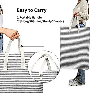 ZERO JET LAG 72L Laundry Hamper with Handles Large Laundry Basket Laundry Bin Collapsable Dirty Clothes Basket Laundry Bag Foldable Dirty Clothes Hamper (Striped Grey)