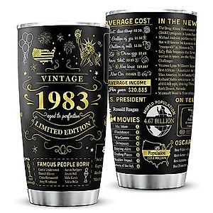 Delsakhula 40th Birthday Gifts for Men Women Friends Vintage 1983 Tumblers 40 Year Old Birthday Supplies Vintage 1983 Back in 1983 Old Time Information Stainless Steel Vacuum Insulated Tumblers 20 oz