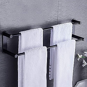 XHALERY Simple Shelf, Double Tea Towel Holder for Hanging Over The Kitchen Cupboard Door - 41Cm/16.14Inch Towel Rack - No Drilling Necessary - Also Suitable As a Bath Towel Rail/Black/71CM